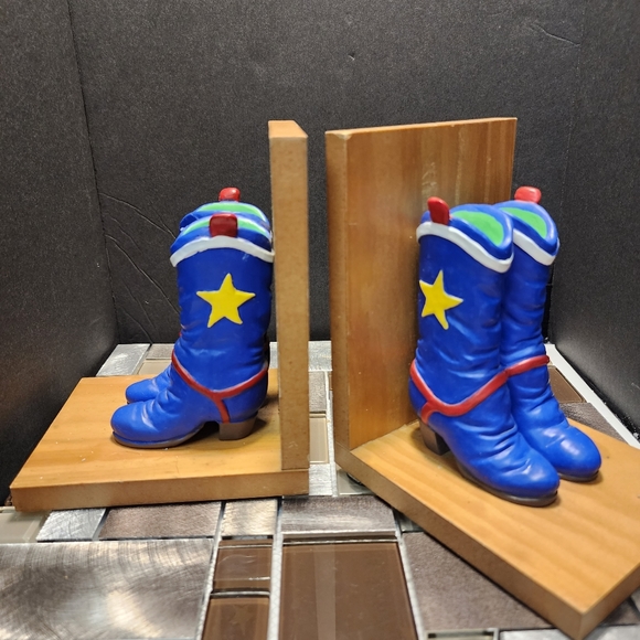 lvc | Other | Vintage 996 Wood Bookends Whand Painted Ceramic Cowboy ...